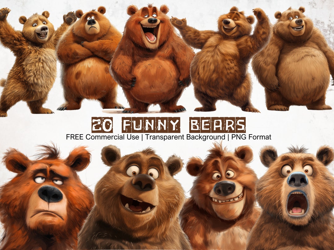 Funny Bears Clipart Bundle: 20 Wild Animal Graphics (PNG) - Etsy
