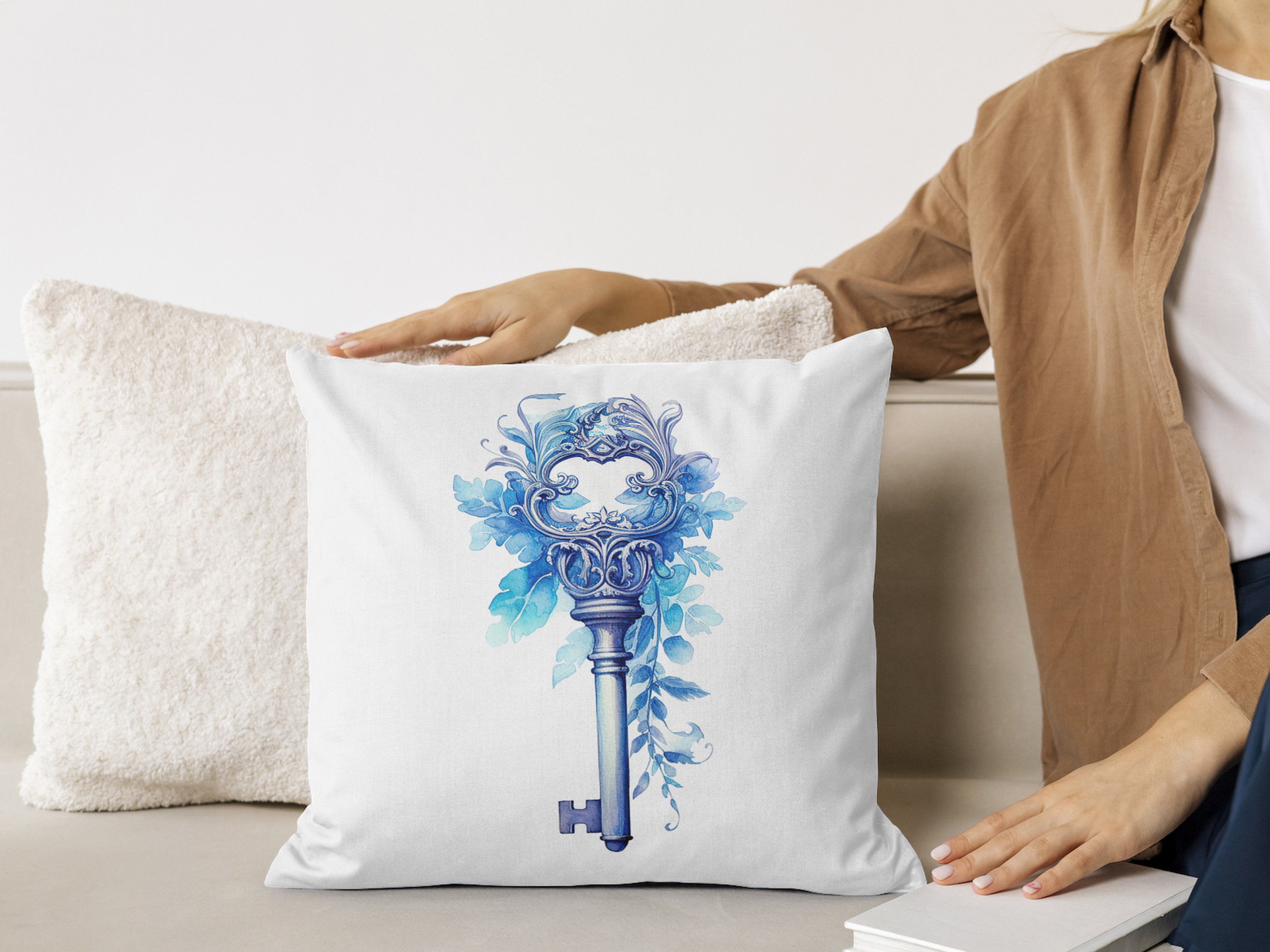 Watercolor Fantasy Blue Key Clipart for Whimsical Projects, Blue Themed ...