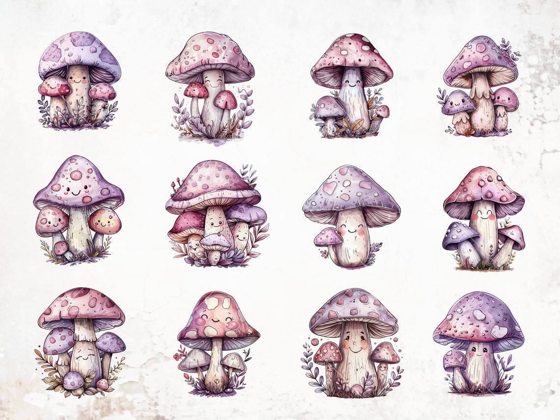 Purple Mushroom Clipart, Forest Plants Fantasy Graphics, Kawaii ...