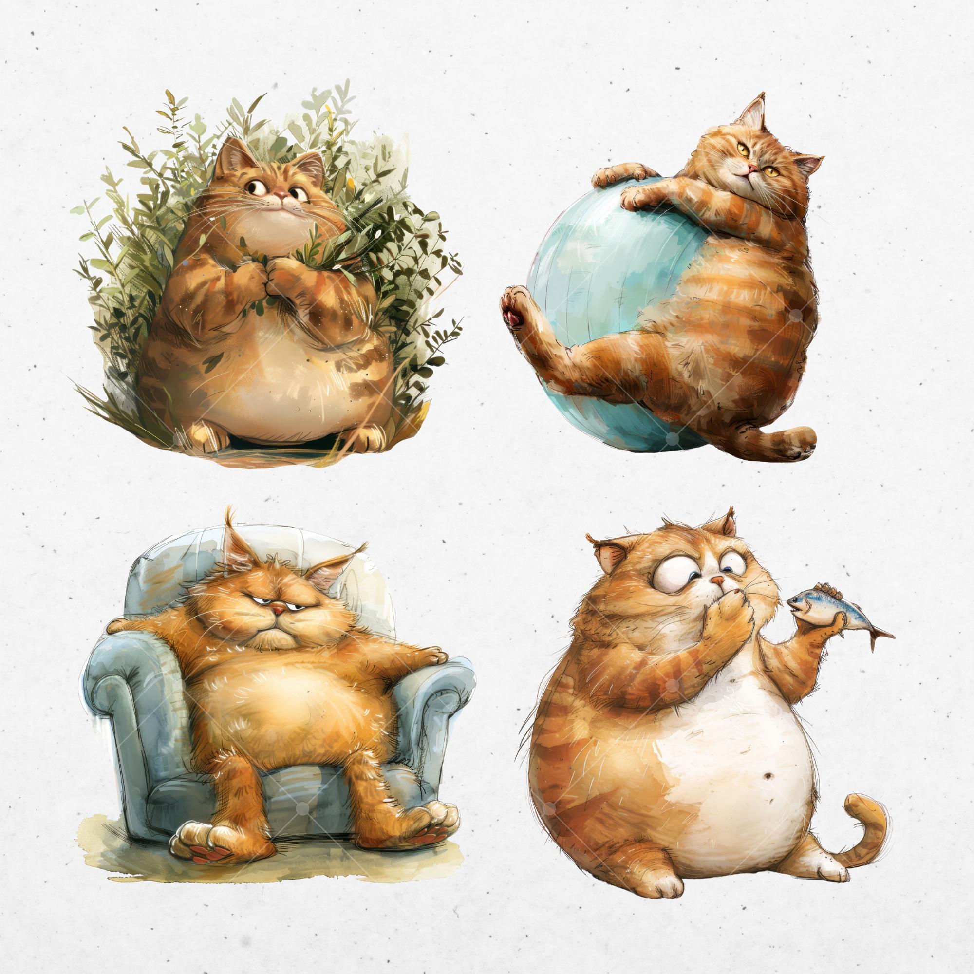 Funny Fat Cat Clipart: Humorous Pet Graphics (instant Download) - Etsy