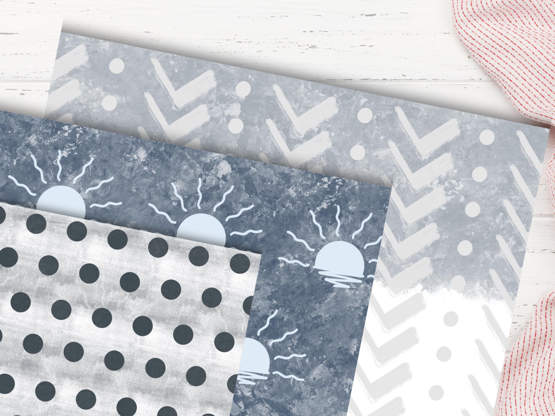 Hand Drawn Boho Digital Papers Blue Theme Print Pack Bohemian Texture ...