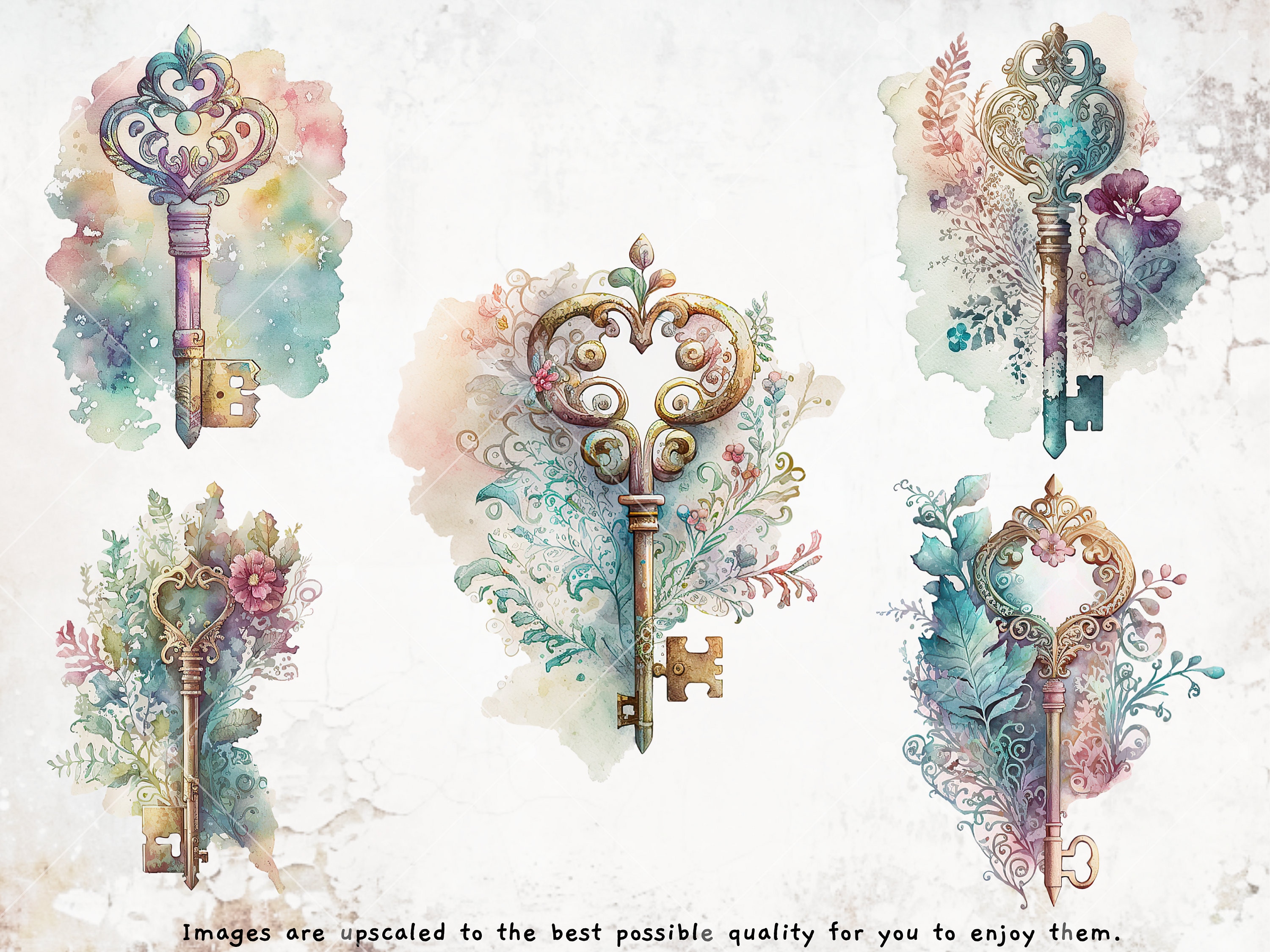 Watercolor Pastel Key Clipart, Fantasy Key PNG, Wedding Invitation ...