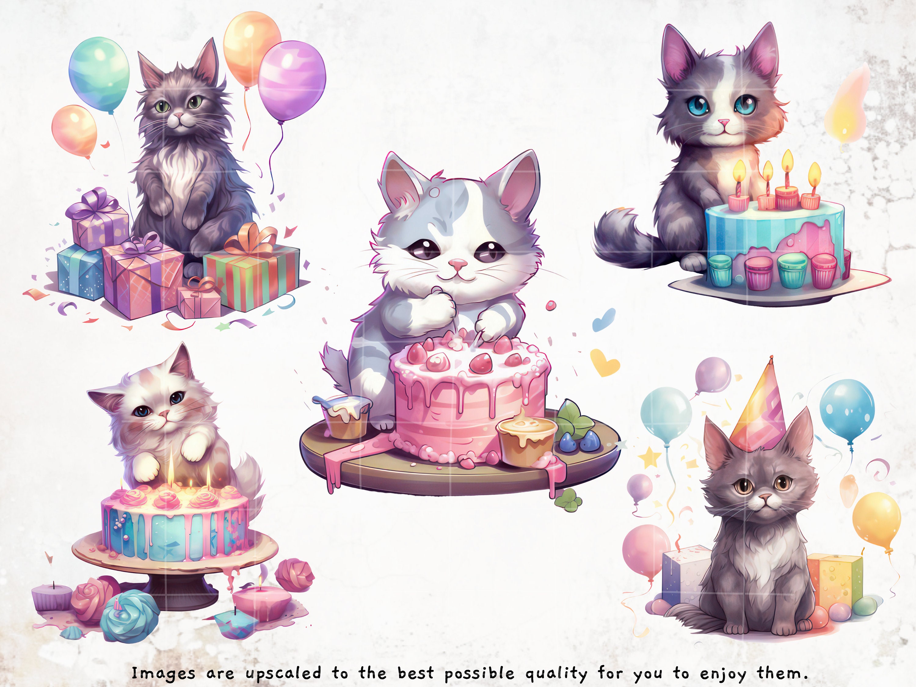 Watercolor Birthday Cat Clipart: Feline Party Illustrations (digital ...