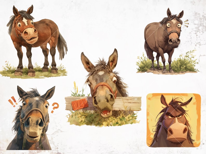 Funny Cartoon Horses Clipart Printable Collection, Hilarious Farm ...