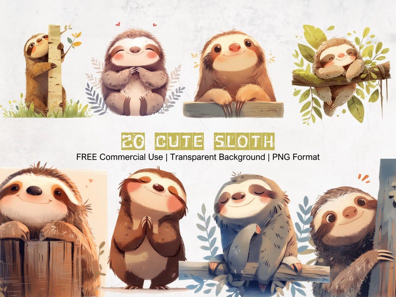 Sloth Clipart Transparent Background Graphics Printable Cute Sloth PNG ...