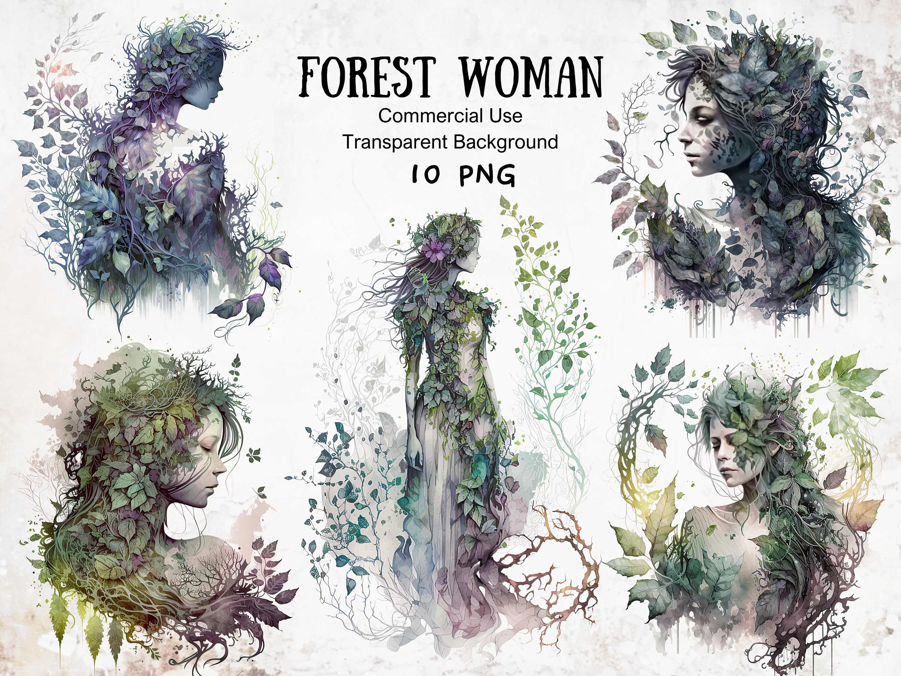 Enchanted Forest Woman Watercolor Clipart Bundle for Forest Themed ...