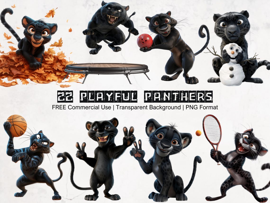 Panther Clipart Bundle With Transparent Background Printable Animal ...