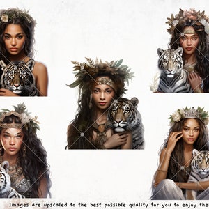 Tiger Lady Clipart Bundle for Forest Themed Projects, Jungle Queen PNG ...