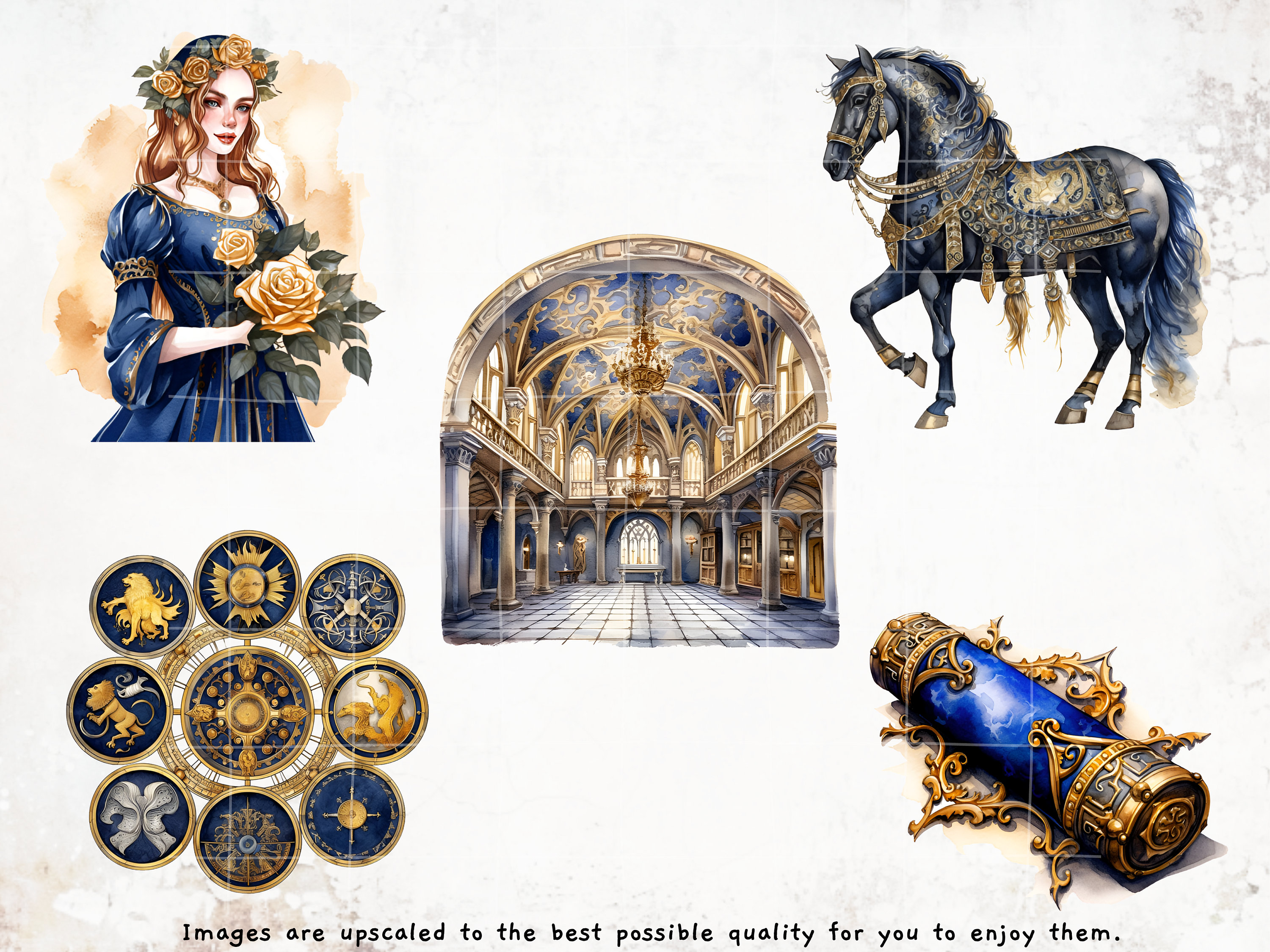 Dark Blue Watercolor Medieval Clipart Watercolor Art - Etsy