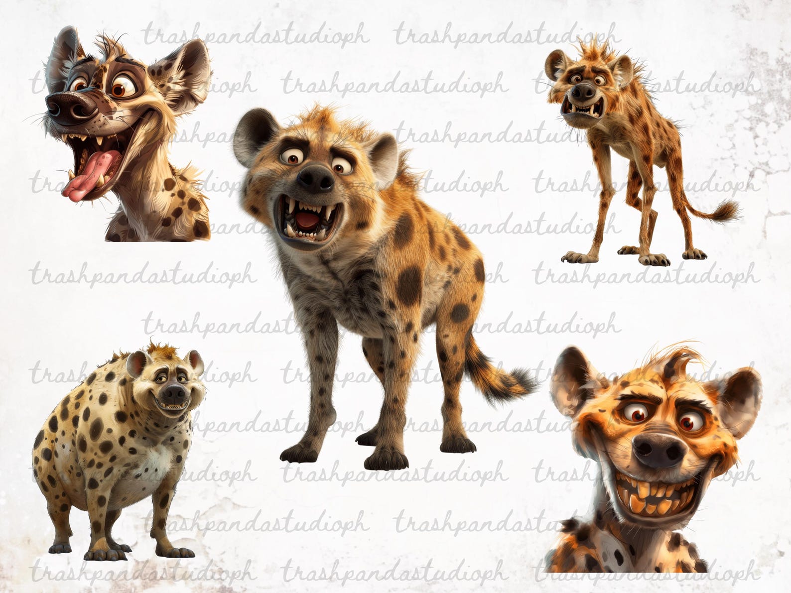 Quirky Hyenas Clipart Bundle, Hyena Cartoon Illustrations PNG File ...