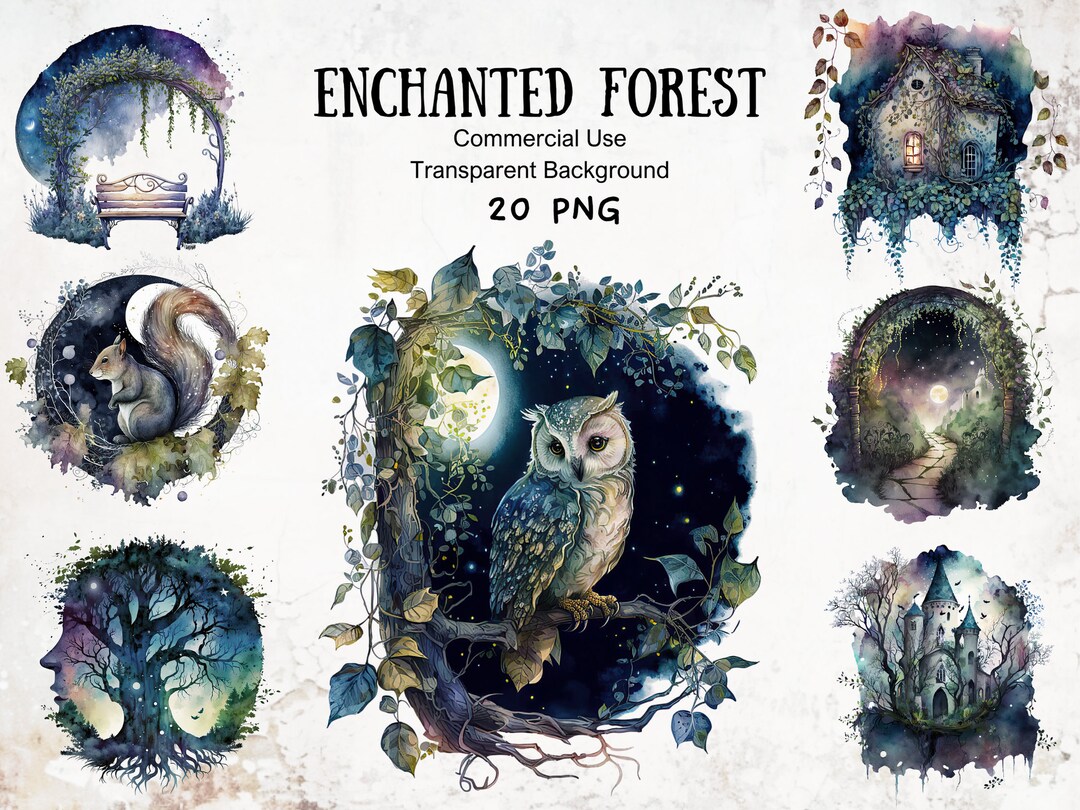 Enchanted Forest Watercolor Clipart Bundle, Whimsical Woodland ...