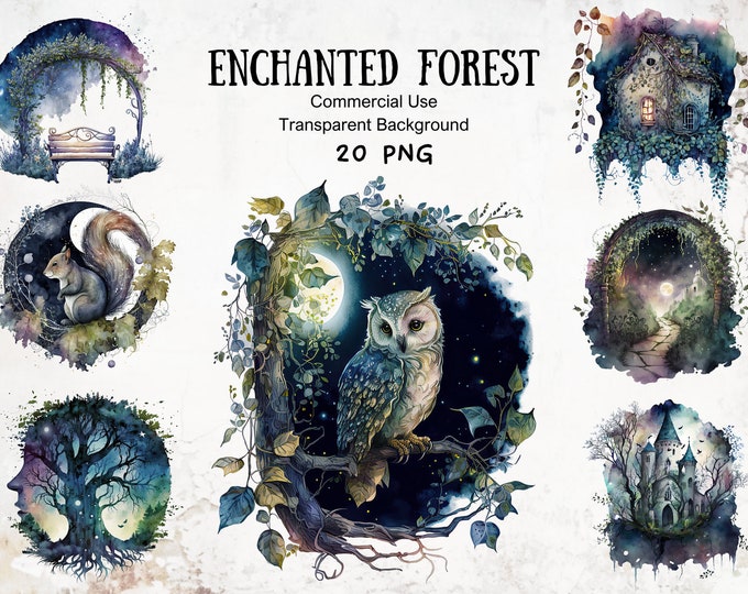 Watercolor Enchanted Forest Clipart: Magical PNG Set (digital Download ...