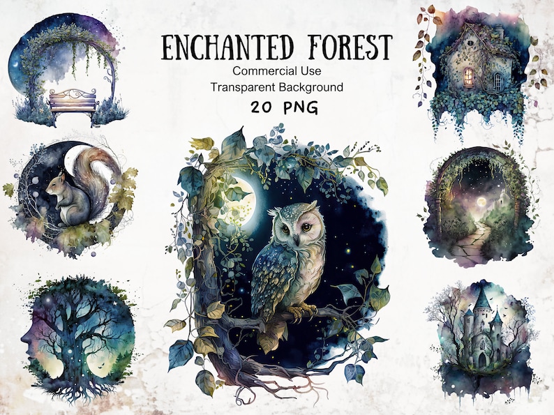 Enchanted Forest Watercolor Clipart Bundle Whimsical Woodland - Etsy