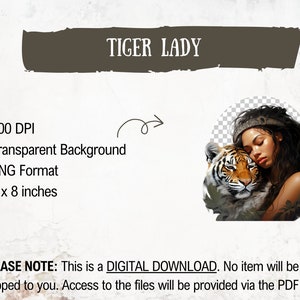 Tiger Lady Clipart Bundle for Forest Themed Projects, Jungle Queen PNG ...