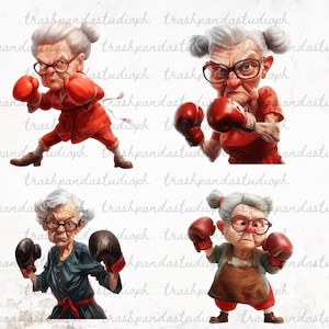 Boxing Grandma Clipart: 12 Funny Granny PNG Images (digital Download ...