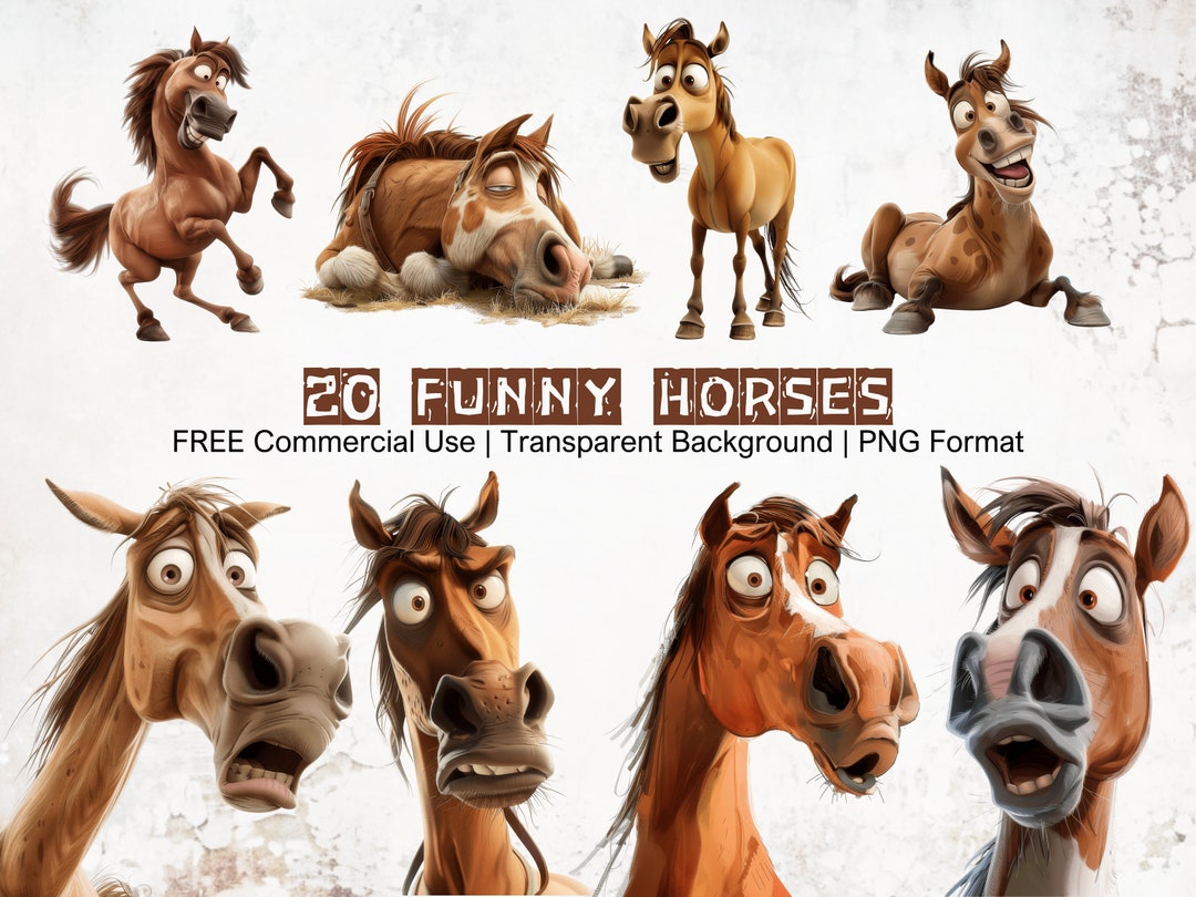 Funny Horse Clipart Bundle, Humorous and Cute Horse, Farm Horse PNG ...