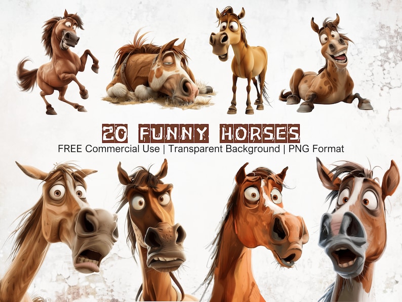 Funny Horse Clipart Bundle, Humorous and Cute Horse, Farm Horse PNG ...
