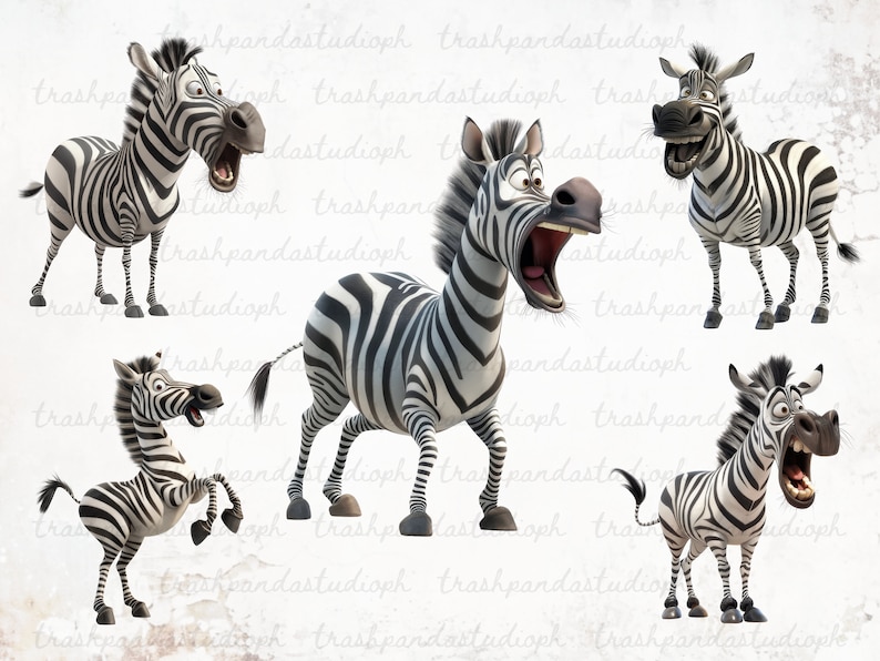 Funny and Humorous Zebra Clipart Bundle, Whimsical Comic Zebras, Funny ...