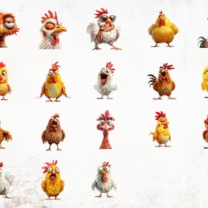 Funny Chicken Clipart Quirky Expressions Instant Download Whimsical ...