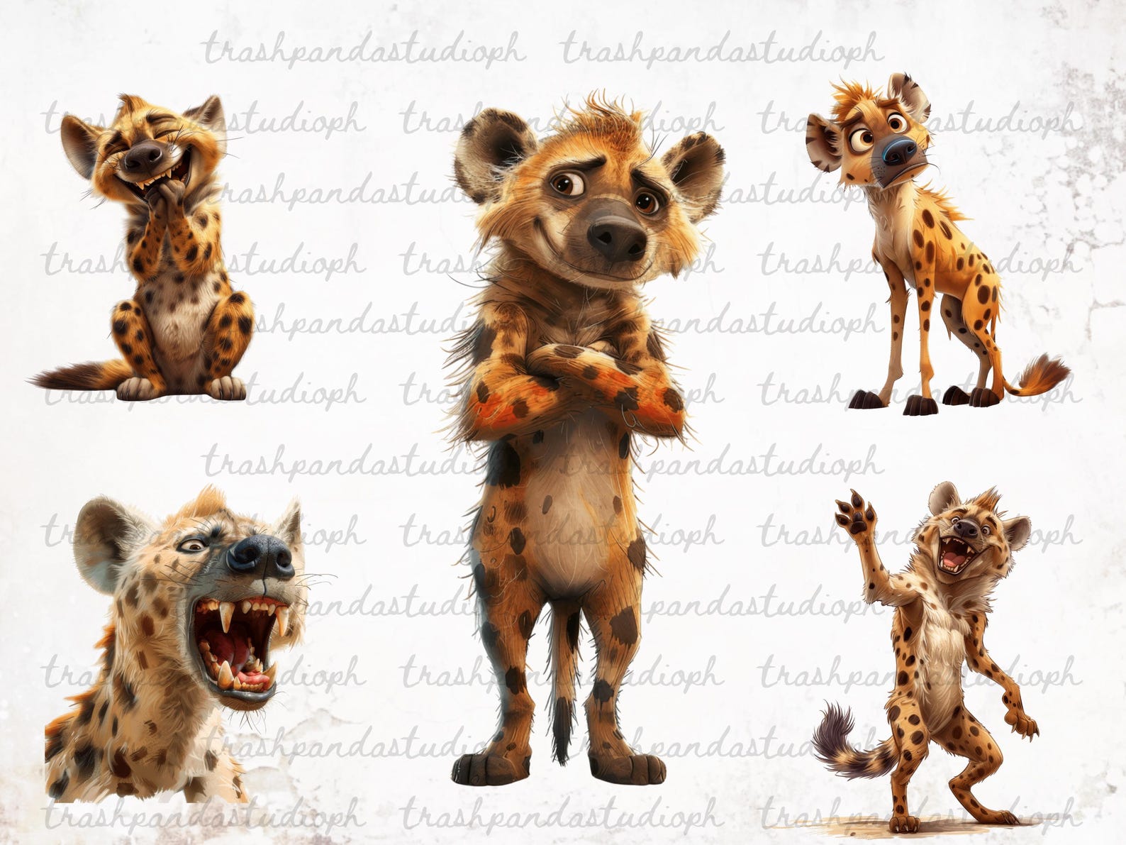 Quirky Hyenas Clipart Bundle, Hyena Cartoon Illustrations PNG File ...