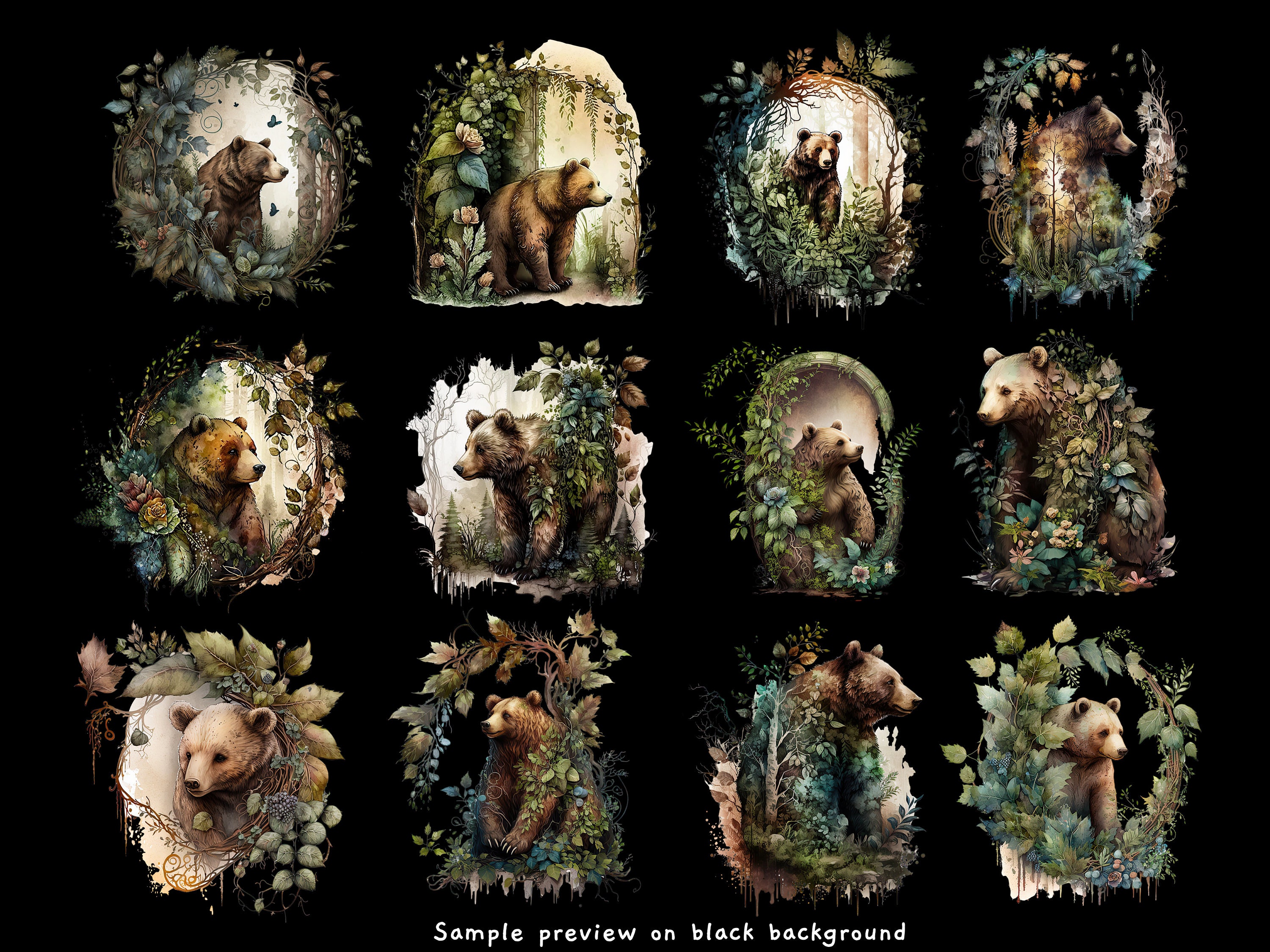 Forest Bear Watercolor Clipart, Enchanted Bears PNG, Nature Themed ...
