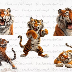 Quirky Wild Tigers Clipart Bundle, Funny and Humorous Fierce Tiger PNG ...