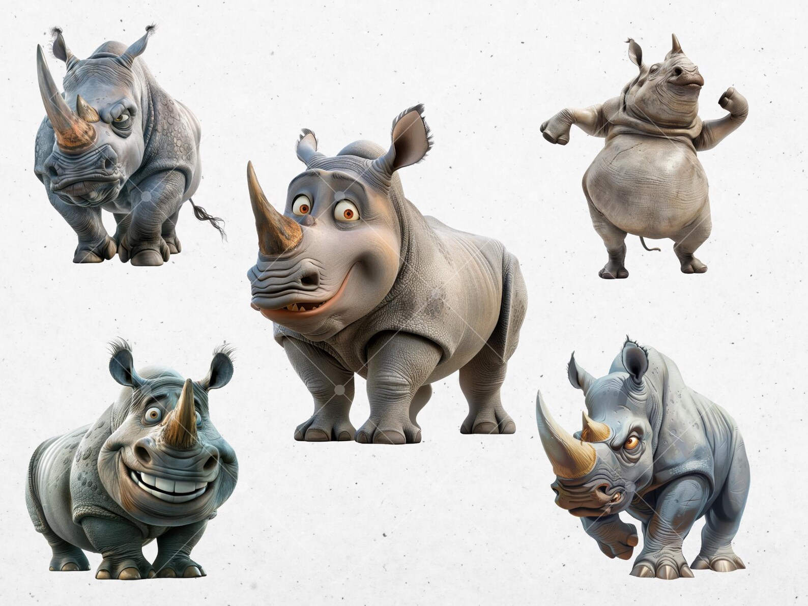 Funny Rhinoceros Clipart Bundle With Transparent Background for Quirky ...