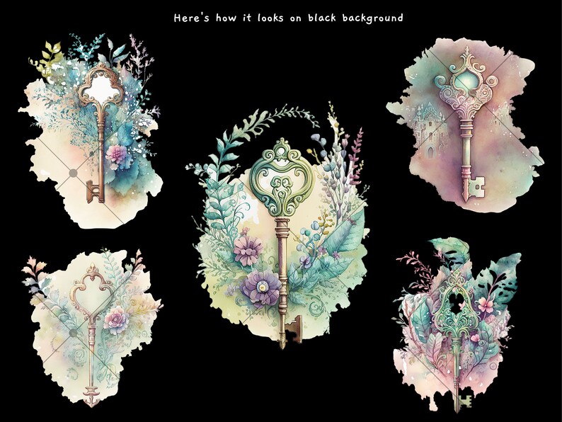 Watercolor Pastel Key Clipart: Fantasy Wedding Graphics (PNG Digital ...