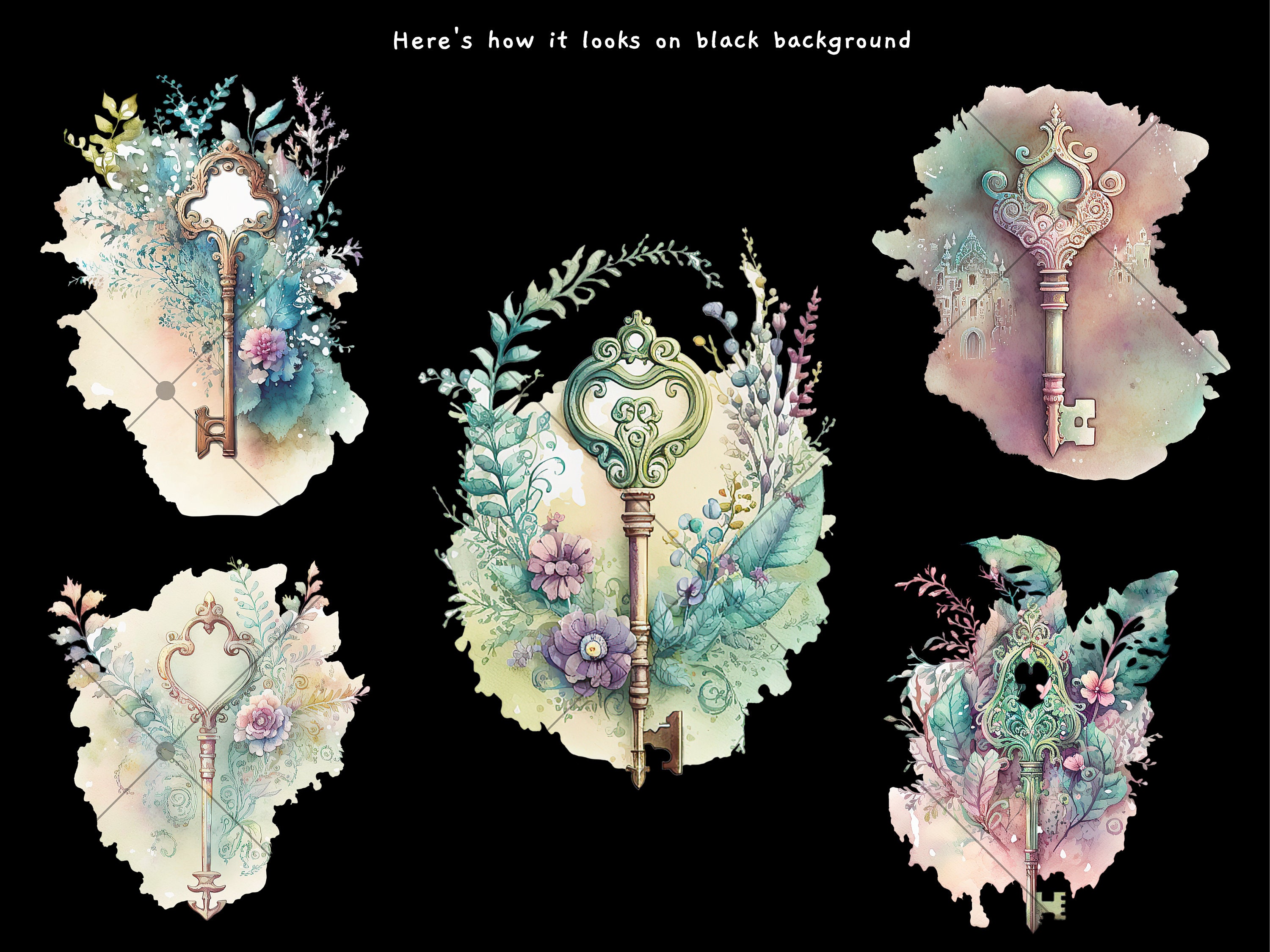 Watercolor Pastel Key Clipart, Fantasy Key PNG, Wedding Invitation ...