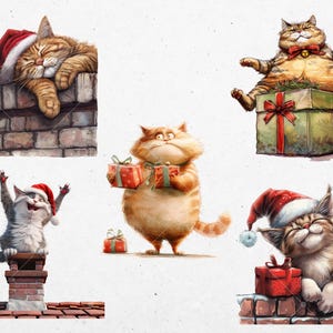 Quirky Christmas Cat Clipart Whimsical Funny Animals Silly Holiday Cat ...
