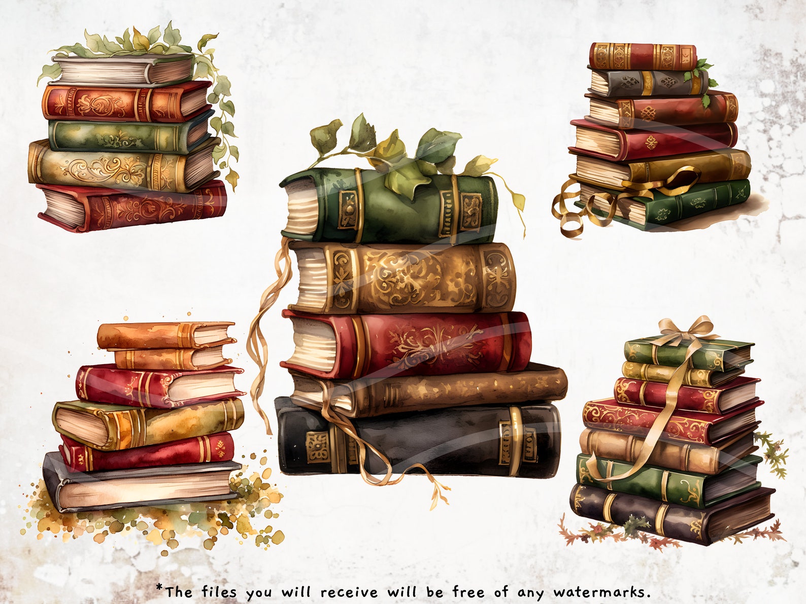 Watercolor Book Pile Clip Art Pile of Books for Scrapbooking and ...