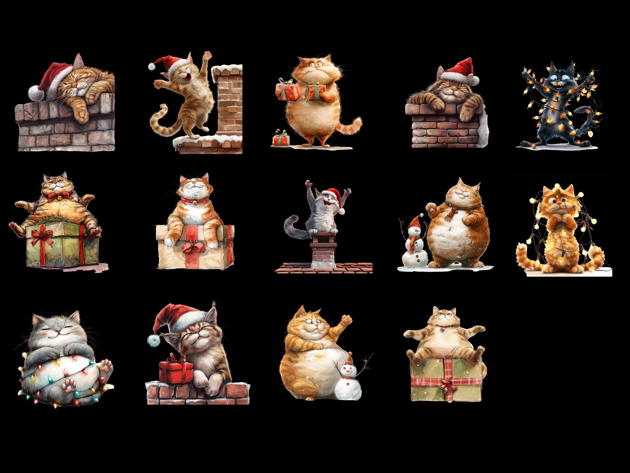 Quirky Christmas Cat Clipart Whimsical Funny Animals Silly Holiday Cat ...