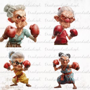 Boxing Grandma Clipart: 12 Funny Granny PNG Images (digital Download ...