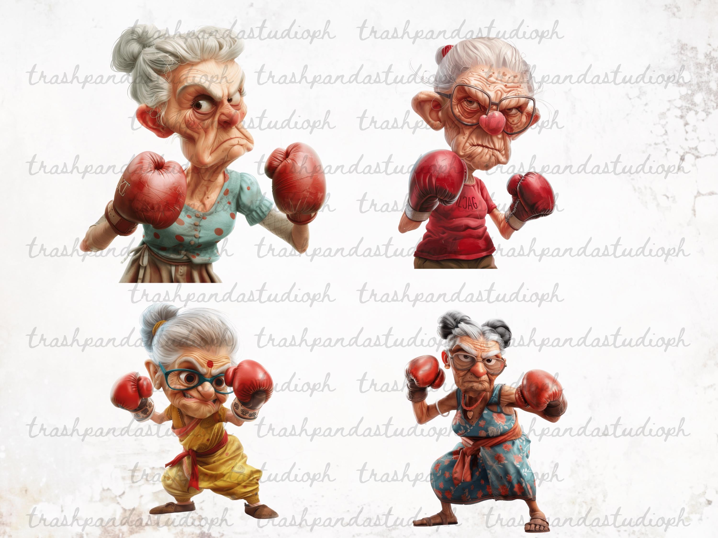 Boxing Grandma Clipart: 12 Funny Granny PNG Images (digital Download ...