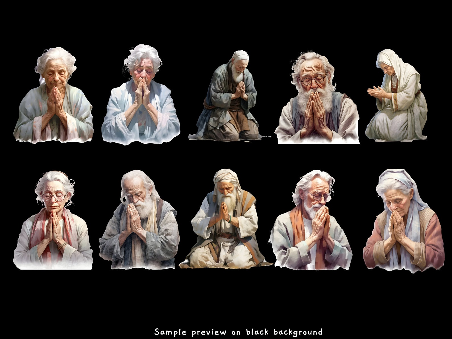 Praying Elders Watercolor Clipart: Christian Devotional Graphics (PNG ...