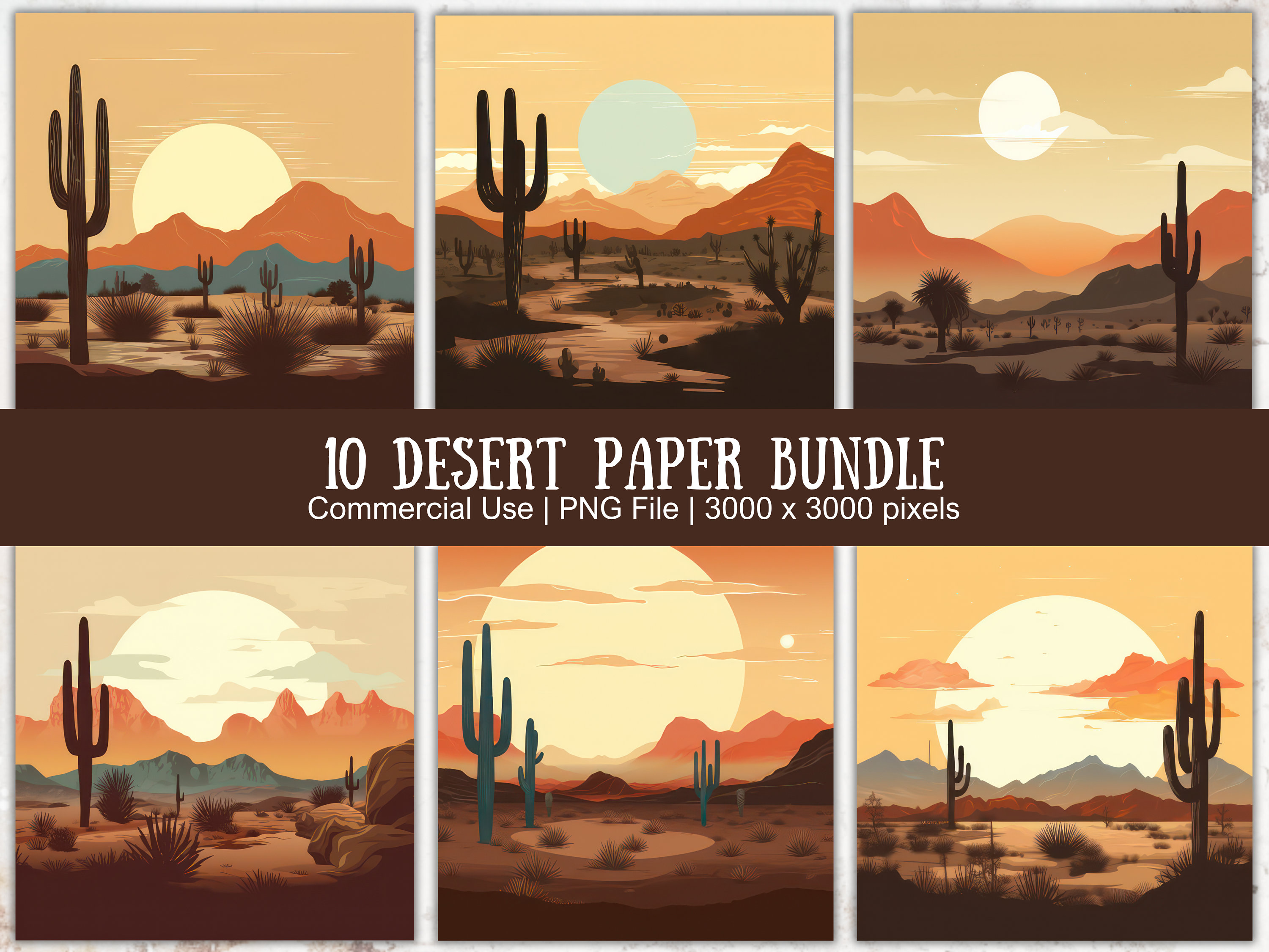 Desert Paper Bundle, Retro Vibes, Wall Art, Sublimation Graphics, Room ...