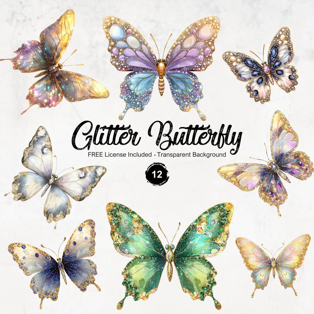 Glitter Butterfly Clipart Graphics, Fantasy Fairytale Elements for ...