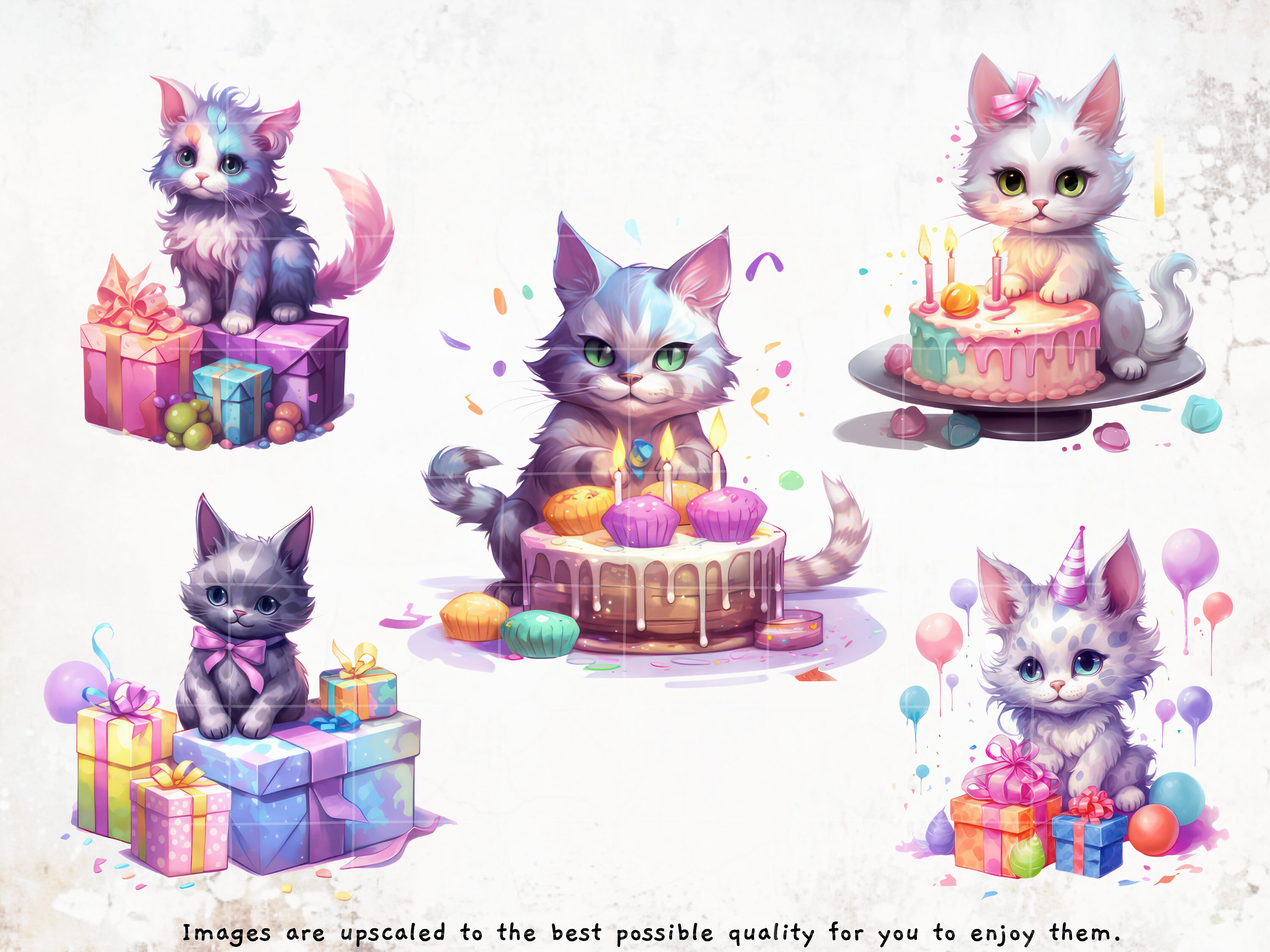 Birthday Cat Clipart Watercolor Feline Party Cat With Cake Happy ...