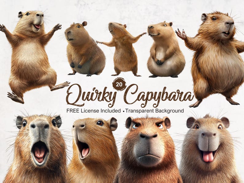 Quirky Capybara Clipart Rodent Funny Illustrations Humorous Animal ...