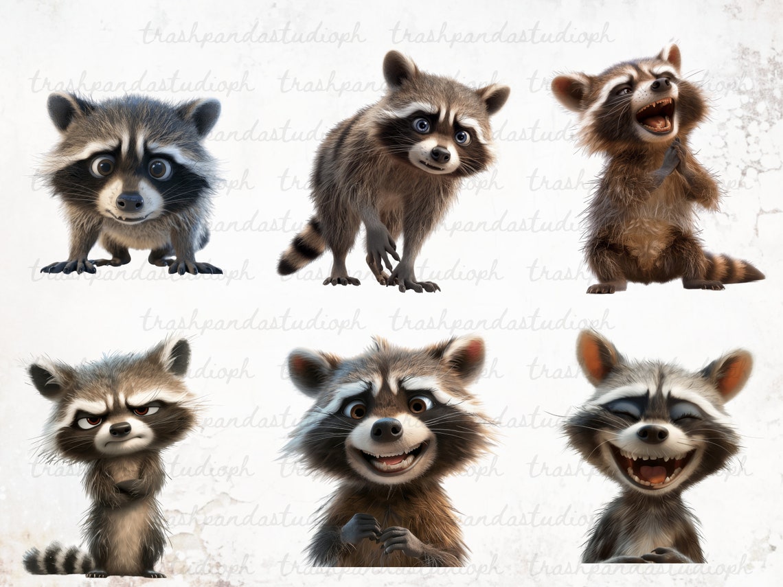 Quirky and Funny Raccoons Clipart Bundle, Trashpanda Graphics, Funny ...