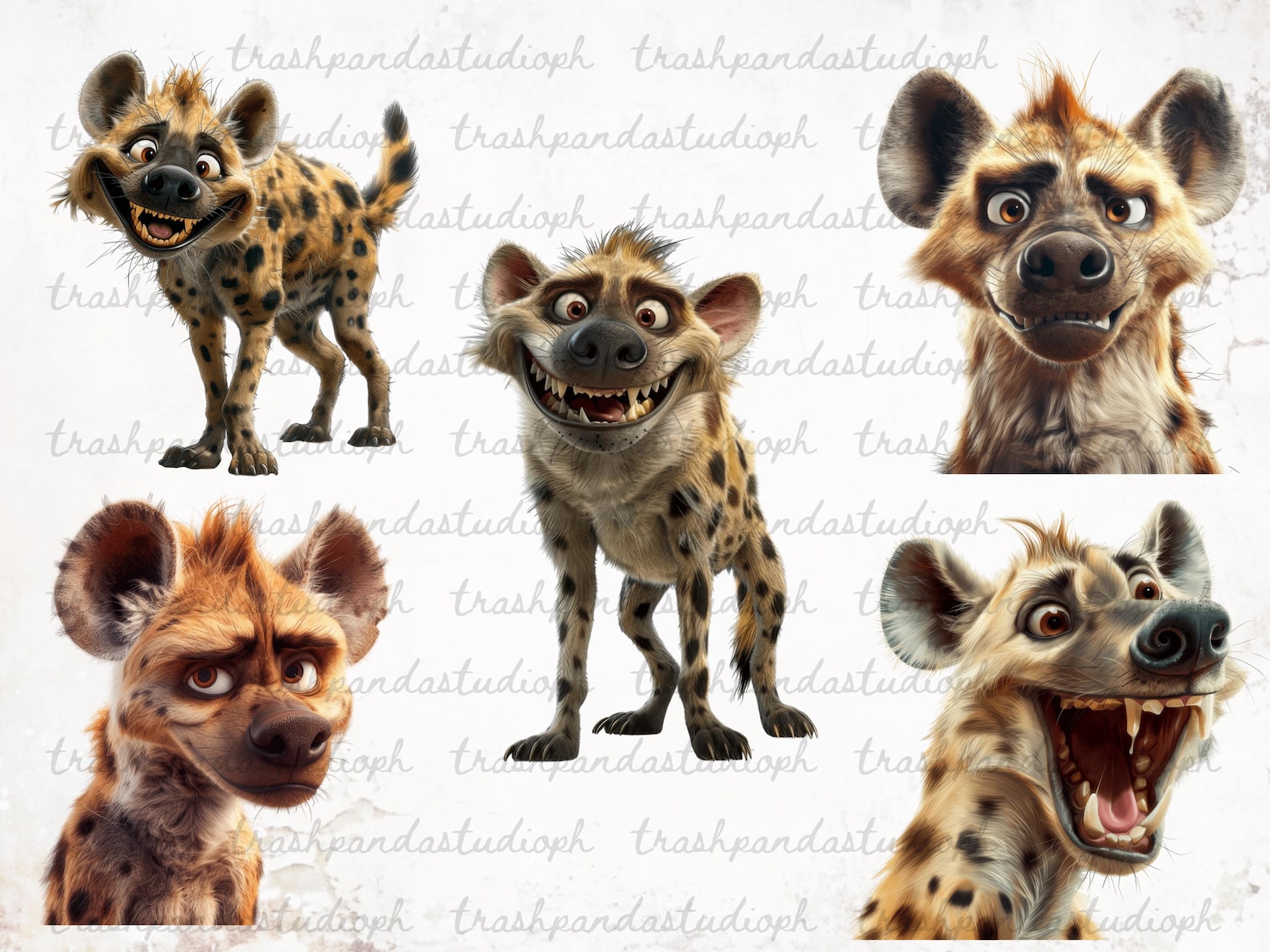 Quirky Hyenas Clipart Bundle, Hyena Cartoon Illustrations PNG File ...