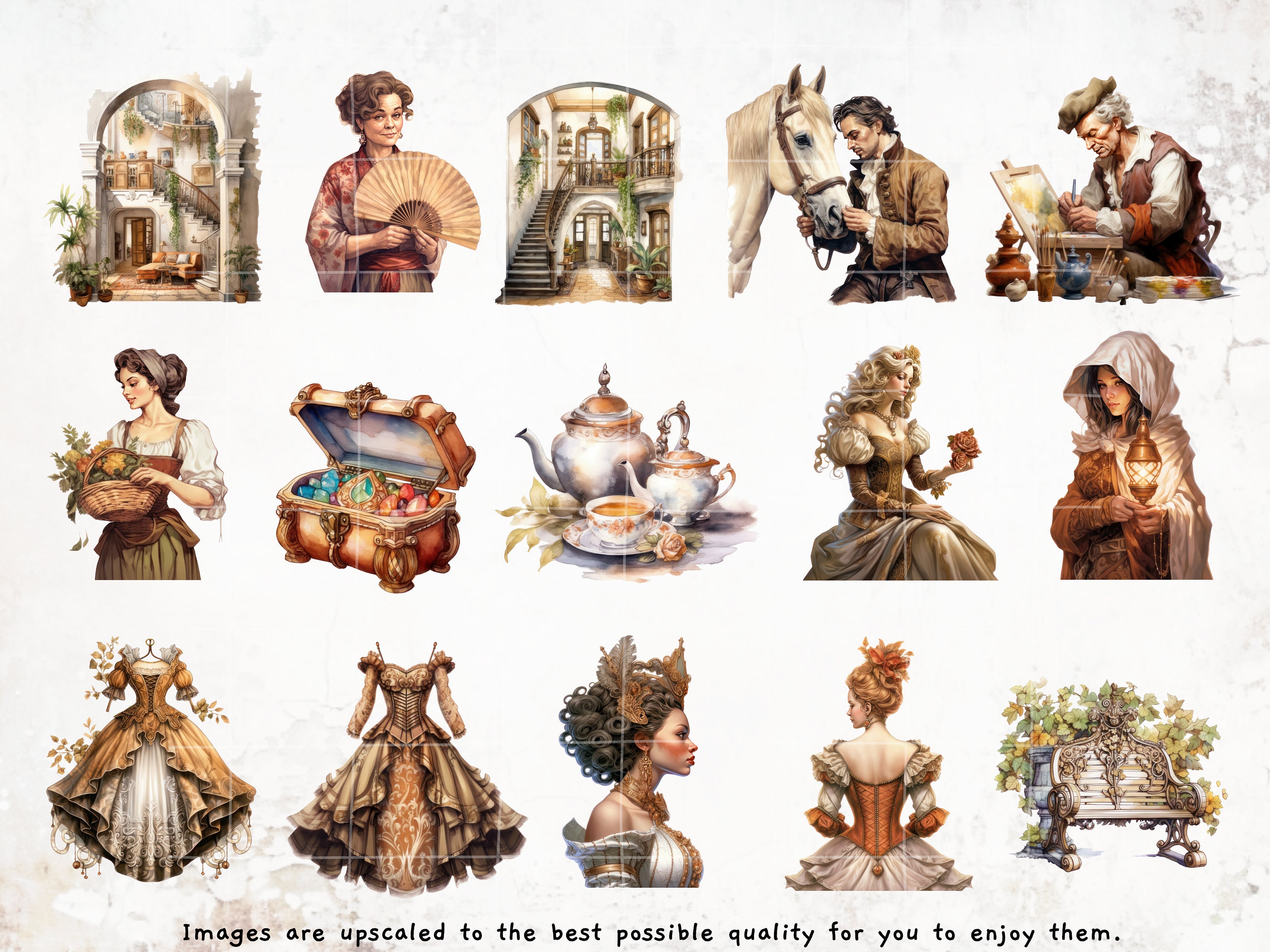 Victorian Clipart Bundle: Brown Watercolor Graphics (digital Download ...