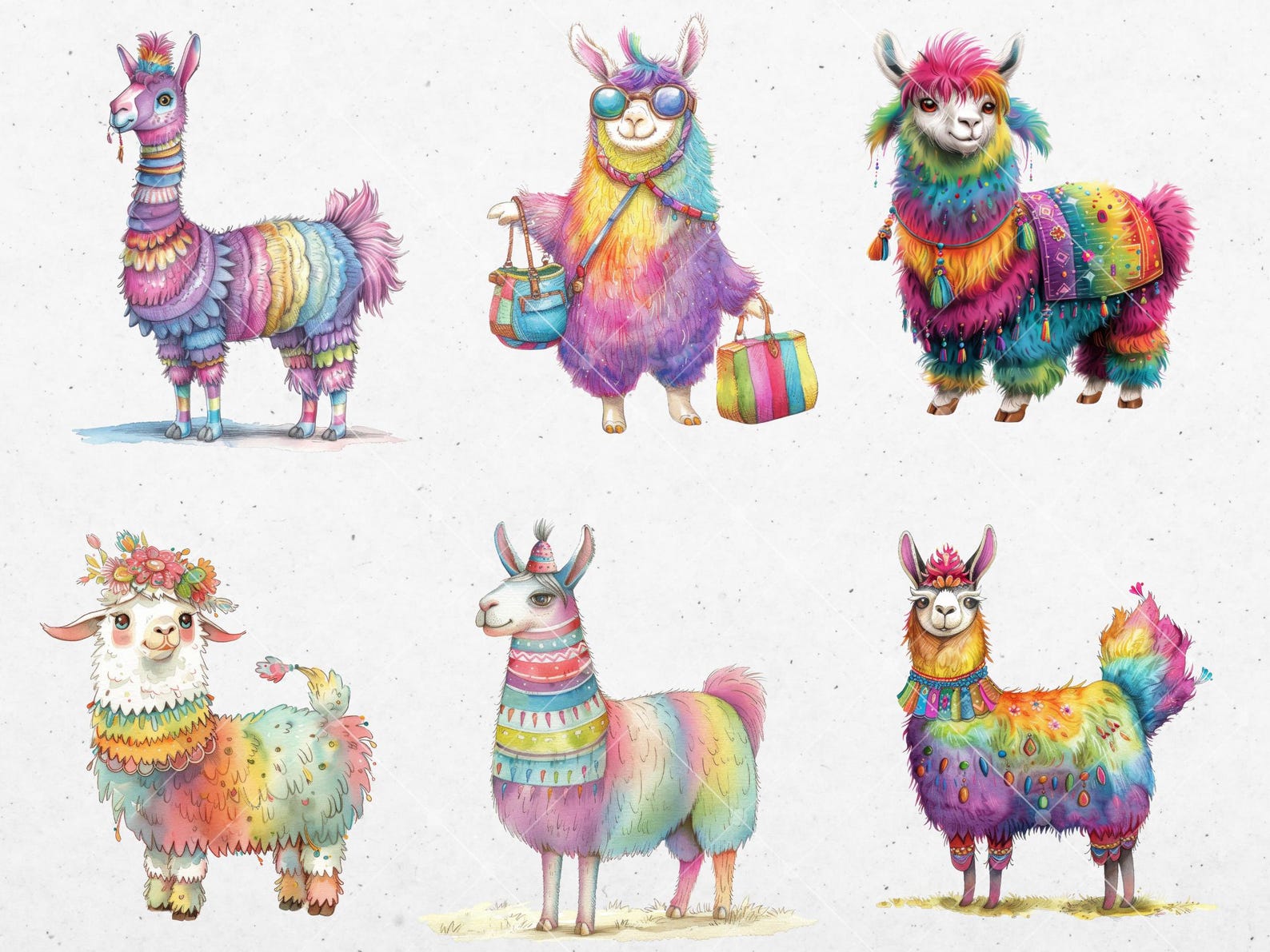 Whimsical Llama Clipart Colorful Animal Graphics Collection Instant ...