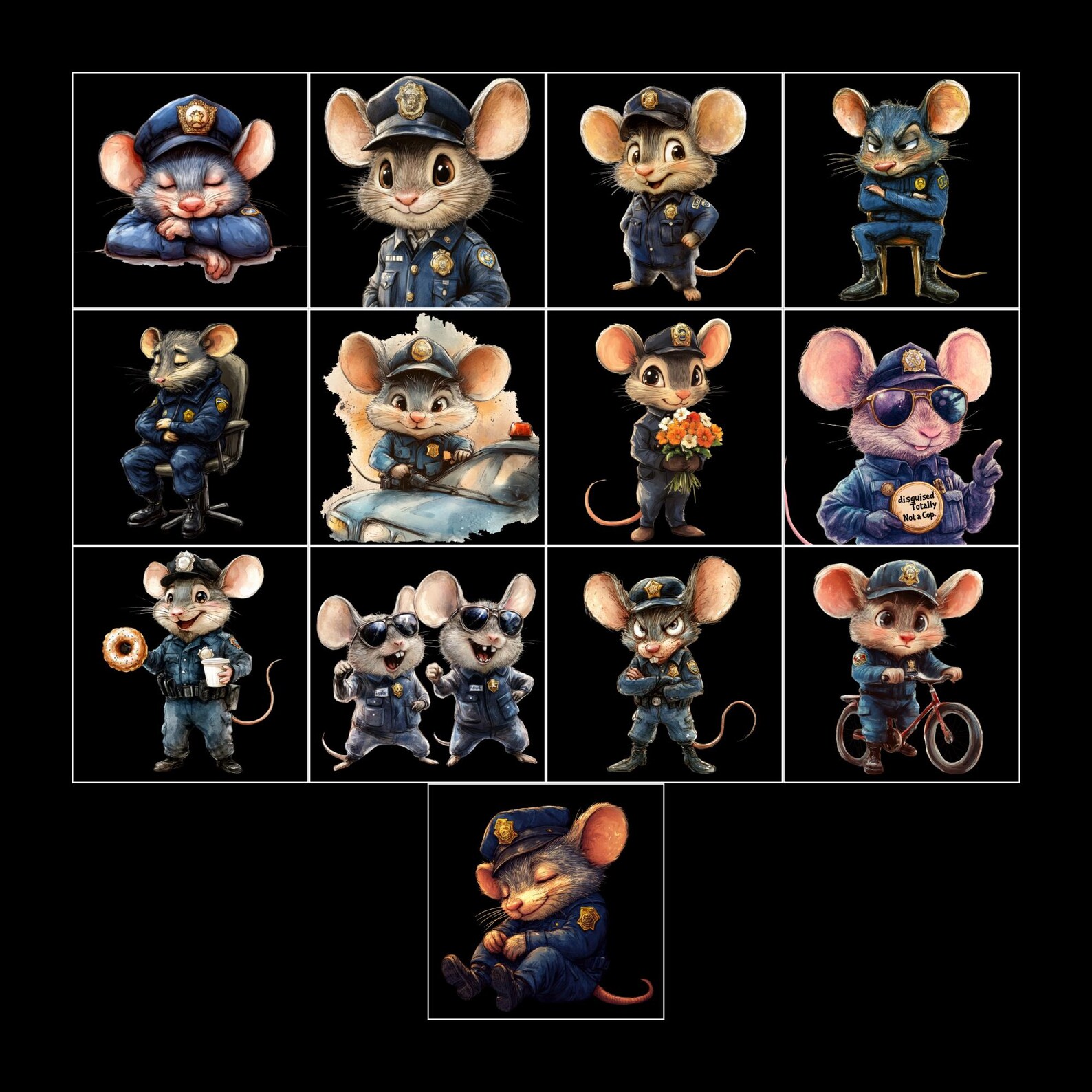 Funny Police Rat Clipart Comic Mouse Illustrations With Transparent ...
