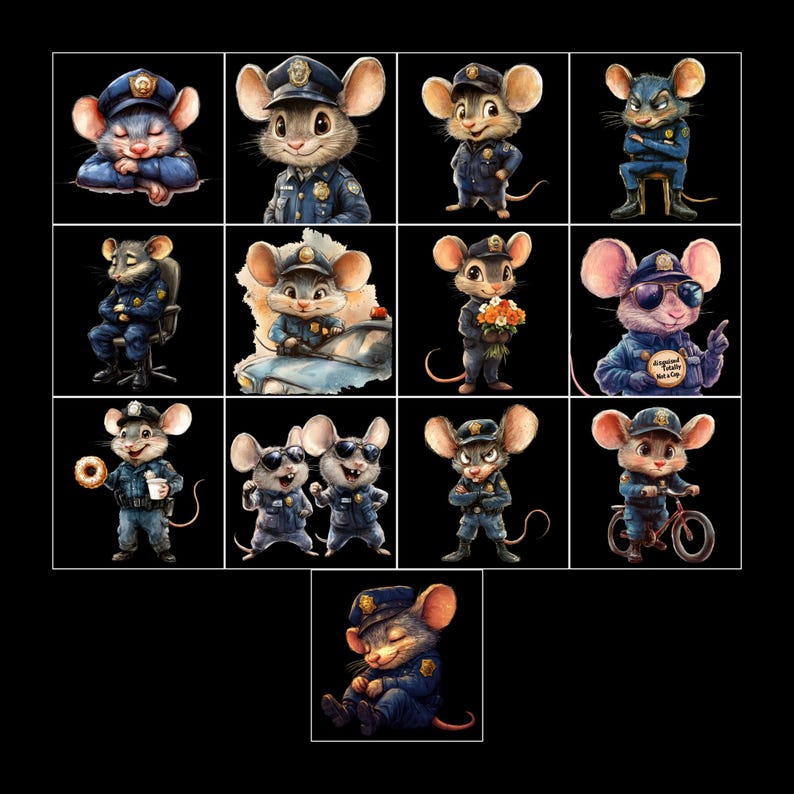 Funny Police Rat Clipart Comic Mouse Illustrations With Transparent ...