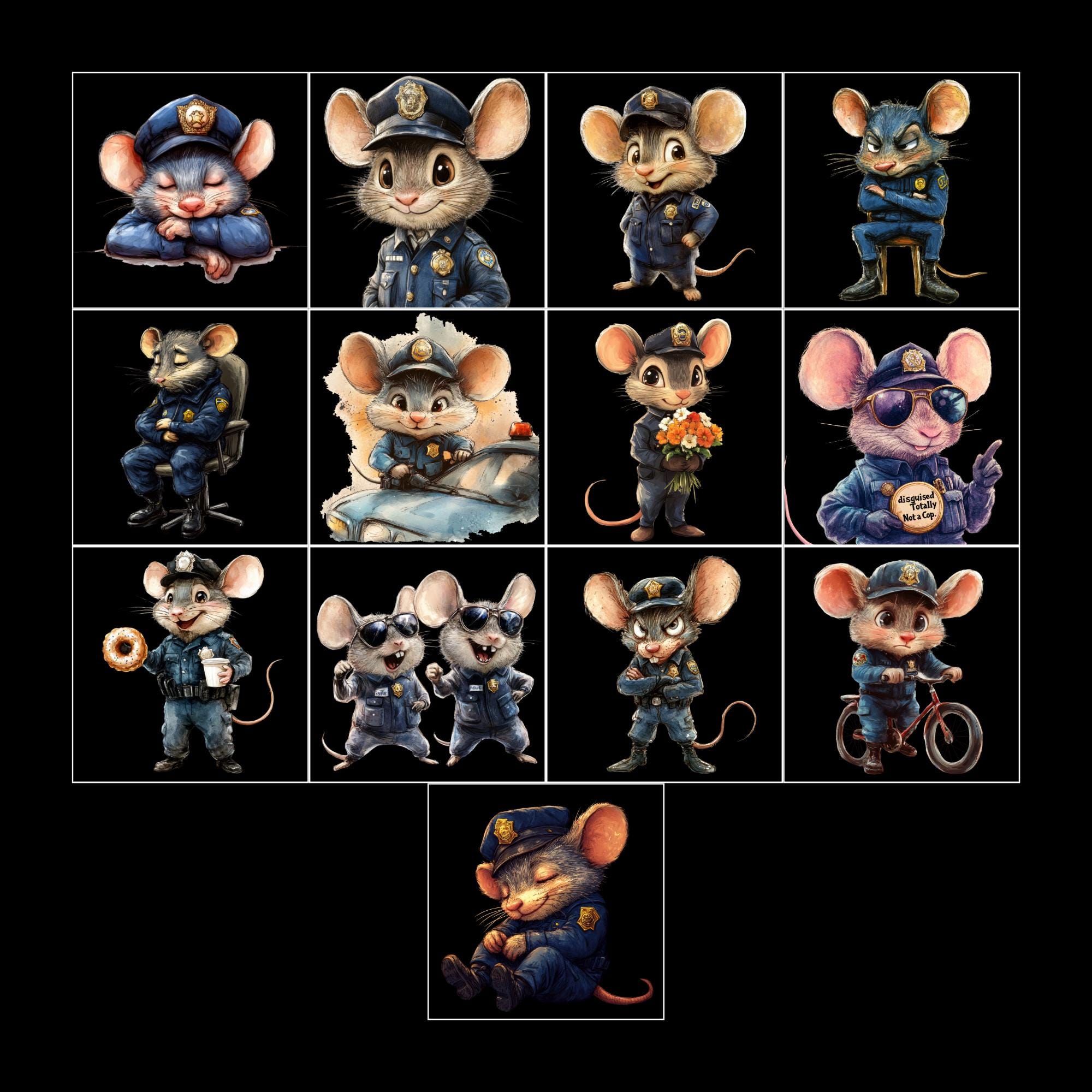 Funny Police Rat Clipart Comic Mouse Illustrations With Transparent ...