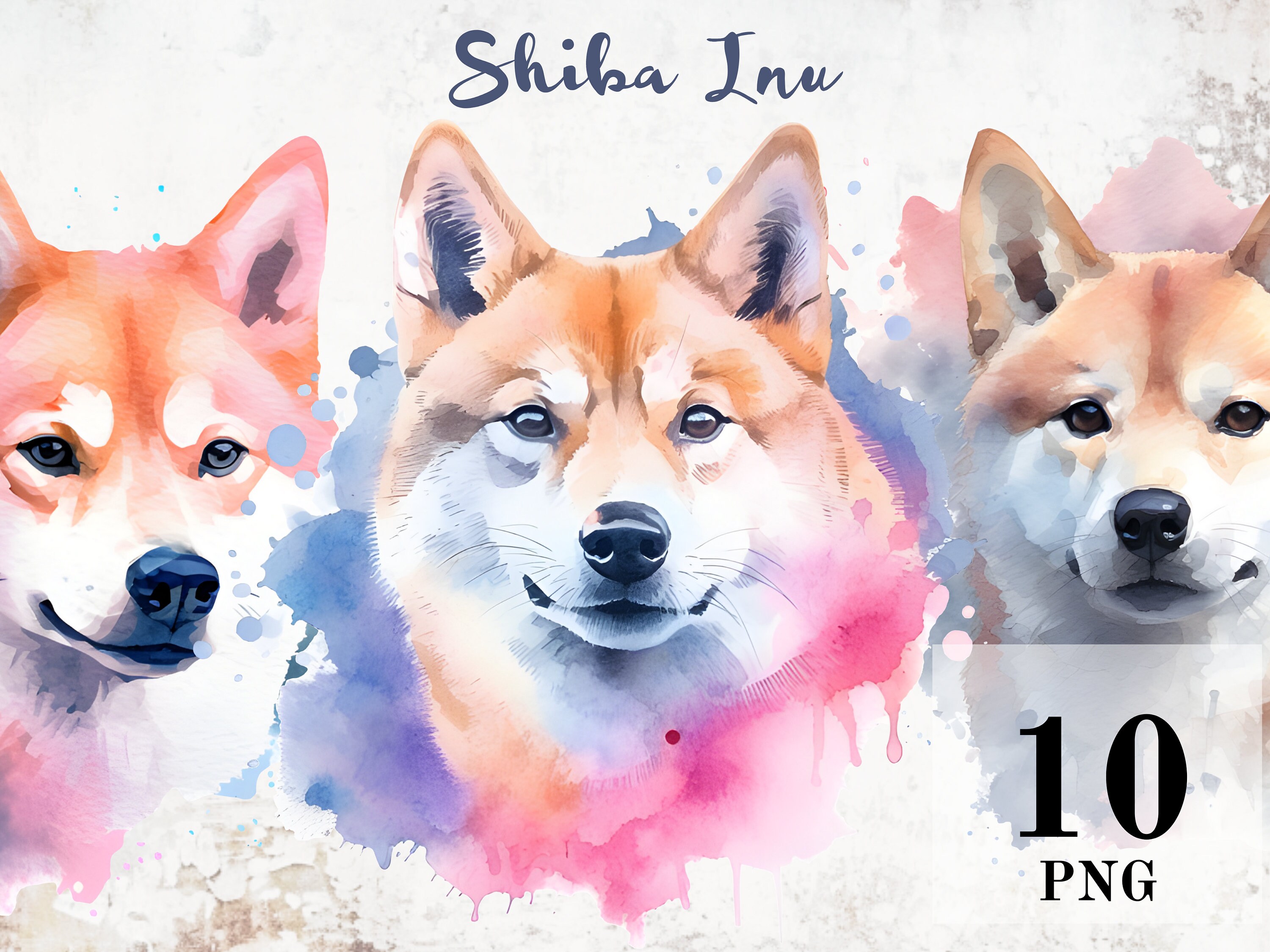 Shiba Inu Clipart Pink and Blue Watercolor Background for Journaling ...