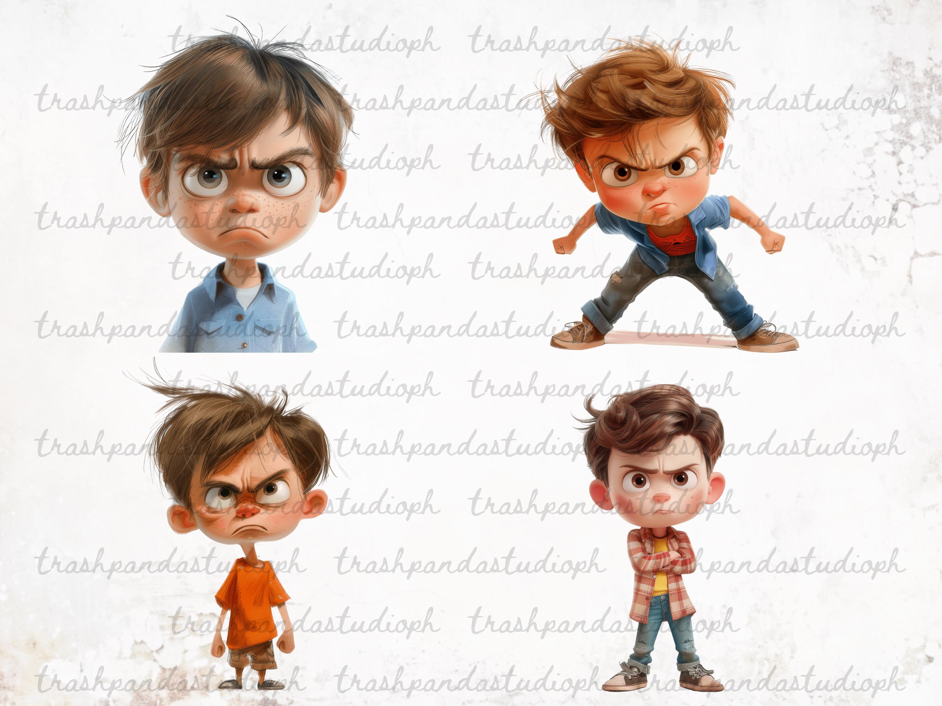 Little Boy Clipart Grumpy Boy Graphics Collection for Birthday Card ...