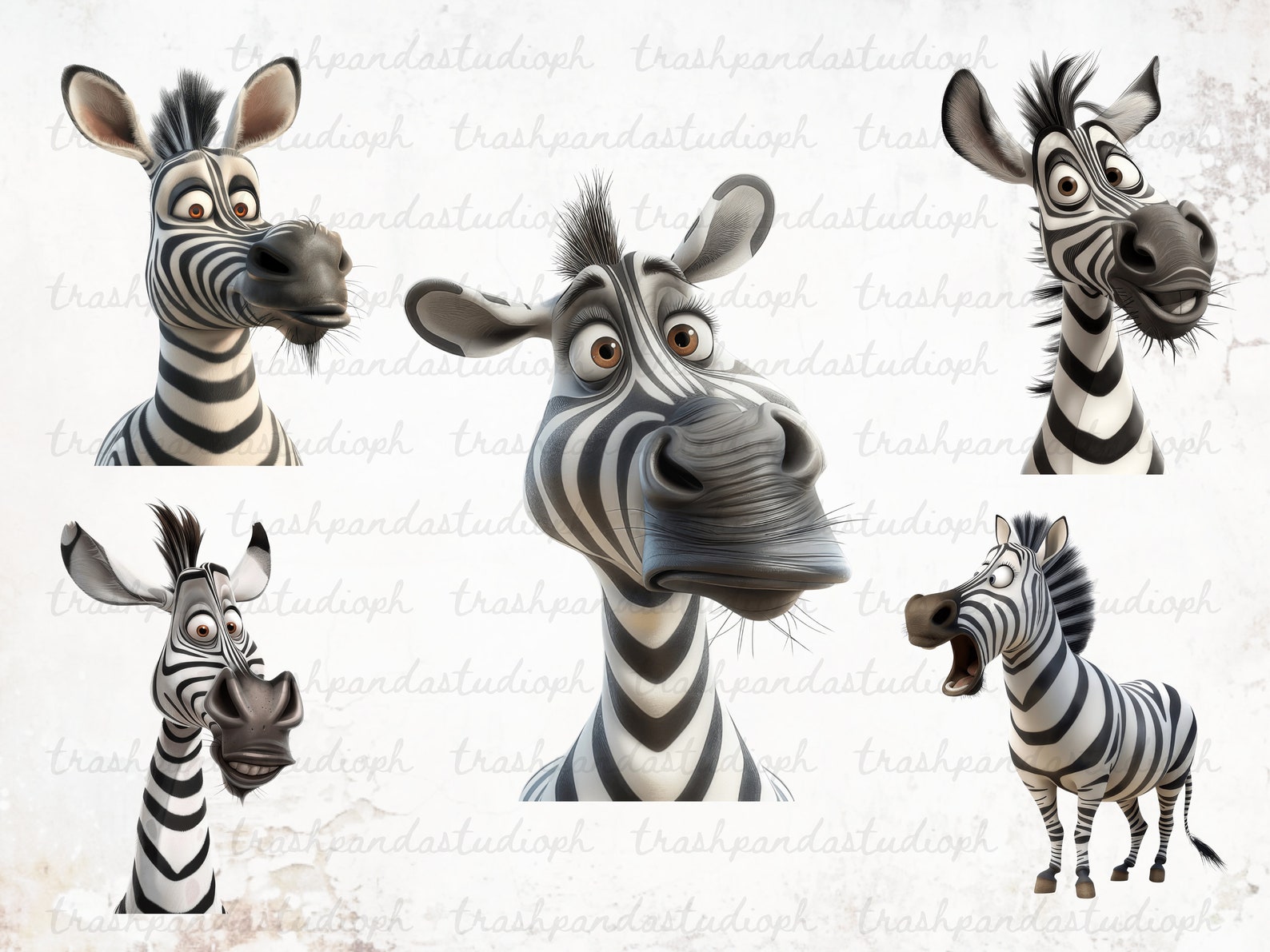 Funny Zebra Clipart Bundle: Whimsical Comic PNG Graphics (transparent ...