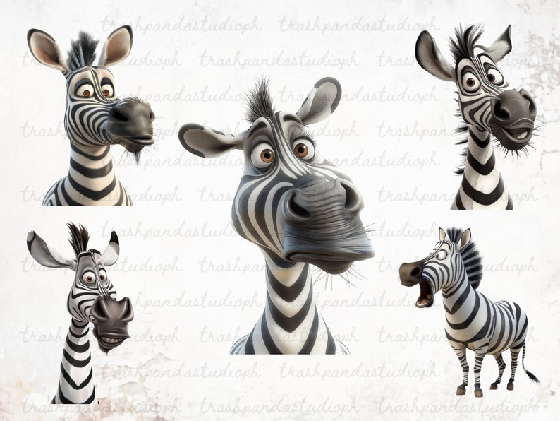 Funny and Humorous Zebra Clipart Bundle, Whimsical Comic Zebras, Funny ...